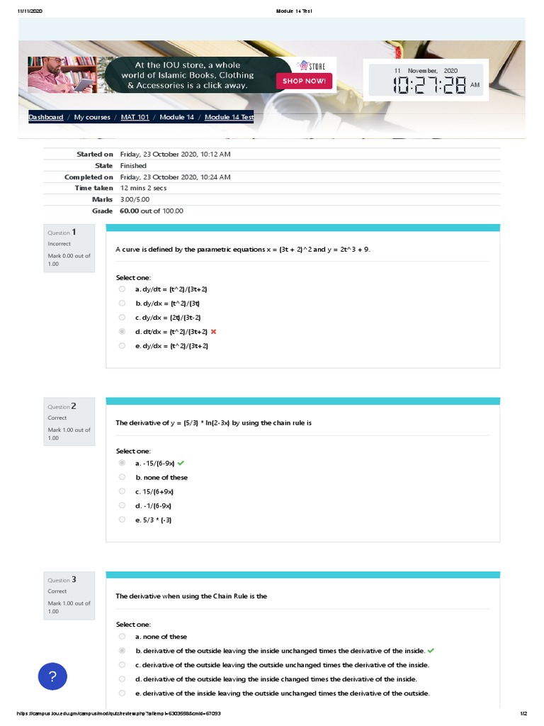 Module 14 Test MAT 101 | PDF | Derivative | Algebraic Geometry