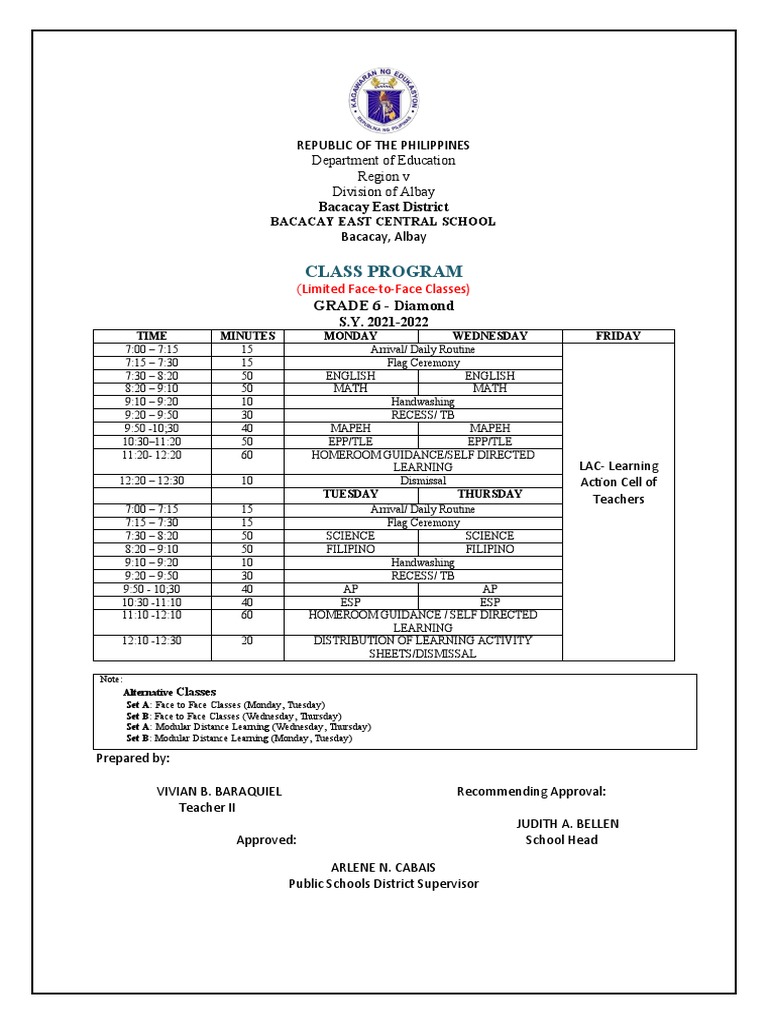 Class Program: GRADE 6 - Diamond | PDF