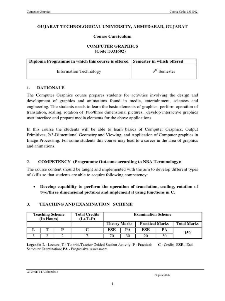 Computer Graphics Course Code: 3331602 | PDF | 2 D Computer Graphics ...