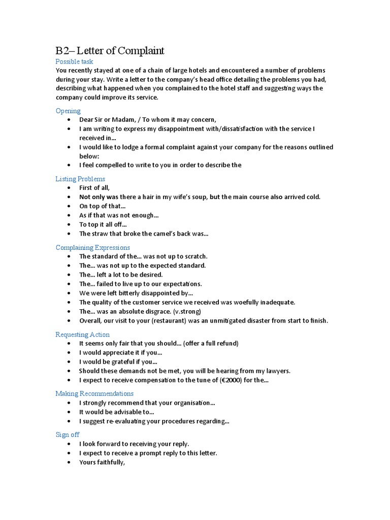 Letter of Complaint - Useful Expressions | PDF