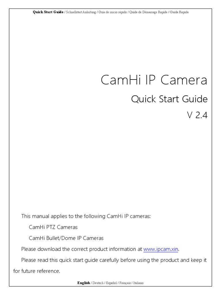 1 - CamHi IP Camera Quick Start Guide V 2.4 | PDF | Computer Network | World Wide Web