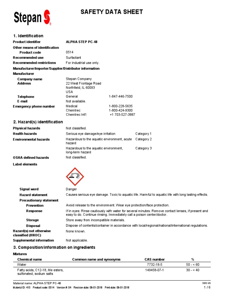 Safety Data Sheet: 1. Identification | PDF | Dangerous Goods | Toxicity