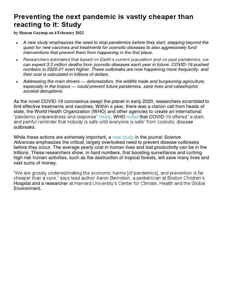 Mongabay Feb 2022 Prevention of Pandemics | PDF | Pandemic | Infection