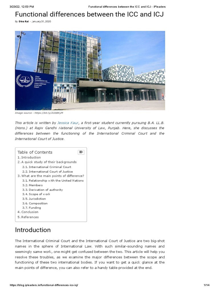 Functional Differences Between The ICC and ICJ - IPleaders | PDF
