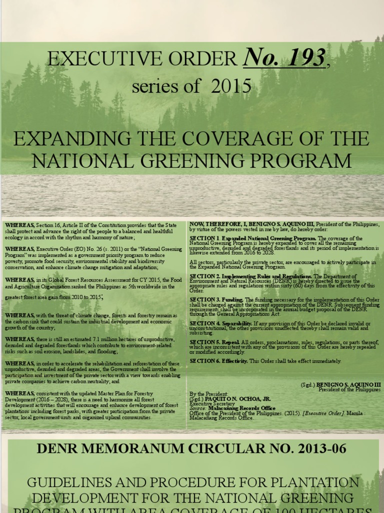 Executive Order, Series of 2015 Expanding The Coverage of The National ...