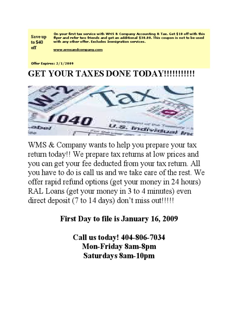 Tax Service Discounts and Offers | PDF
