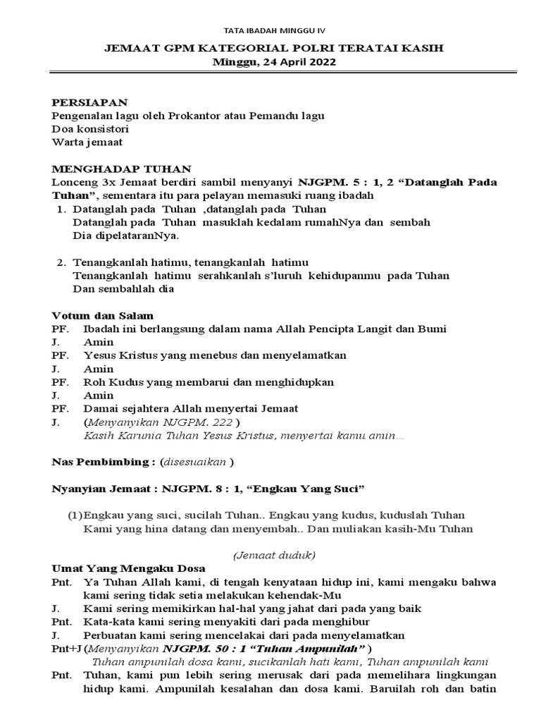Print Out Tata Ibadah Minggu Ke IV-1 | PDF