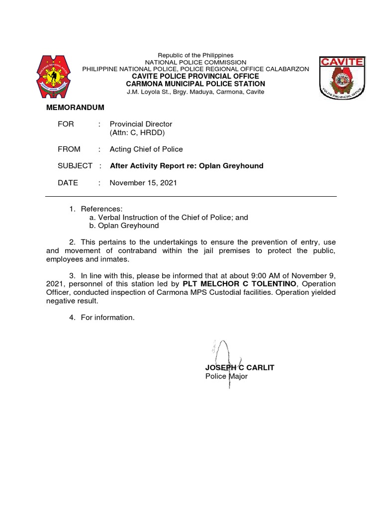 Oplan Greyhound Inspection Report | PDF