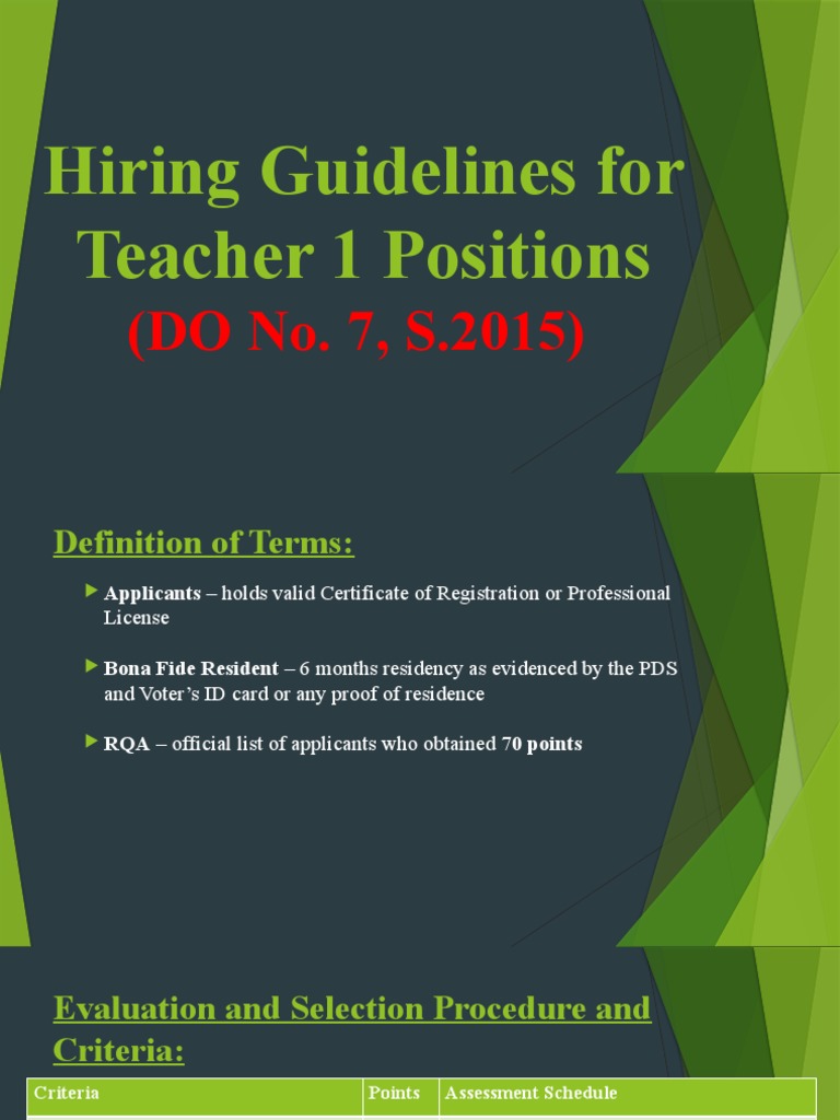 Hiring Guidelines For Teacher 1 Positions | PDF | Career & Growth