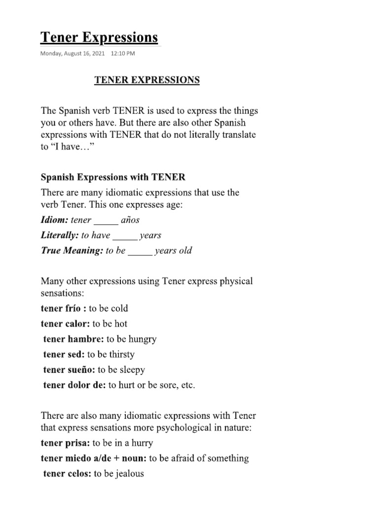 Tener Expressions | PDF