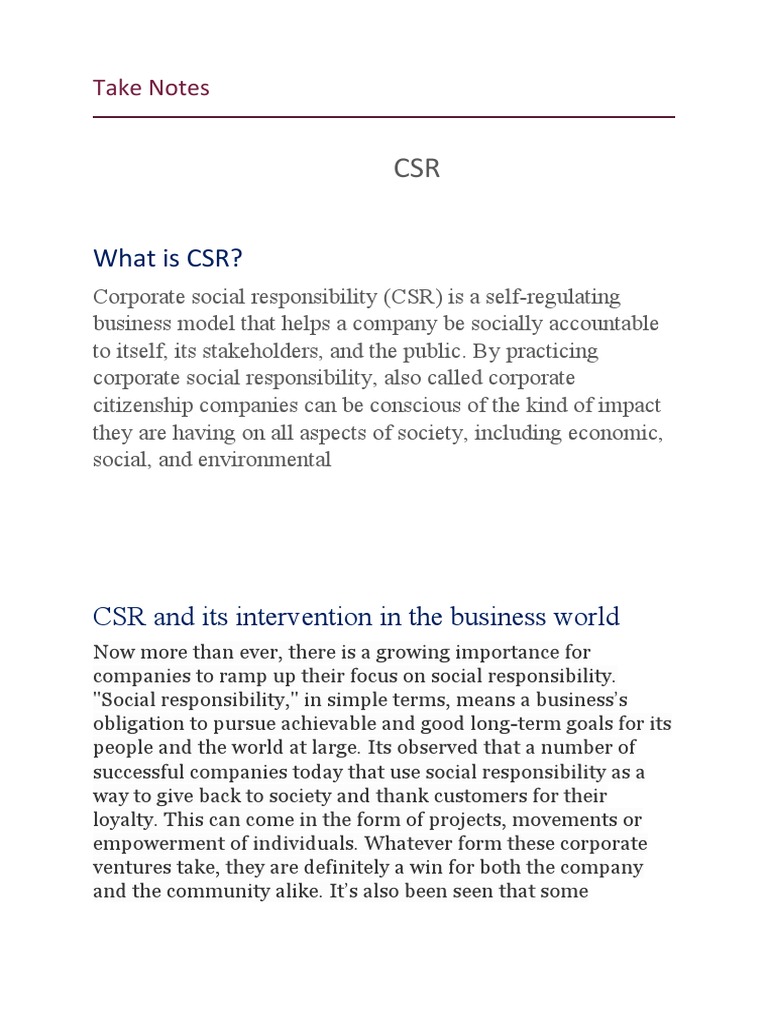 What Is CSR?: Take Notes | PDF