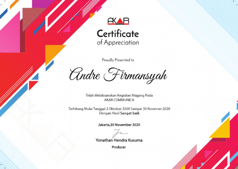 Contoh Sertifikat Magang | PDF