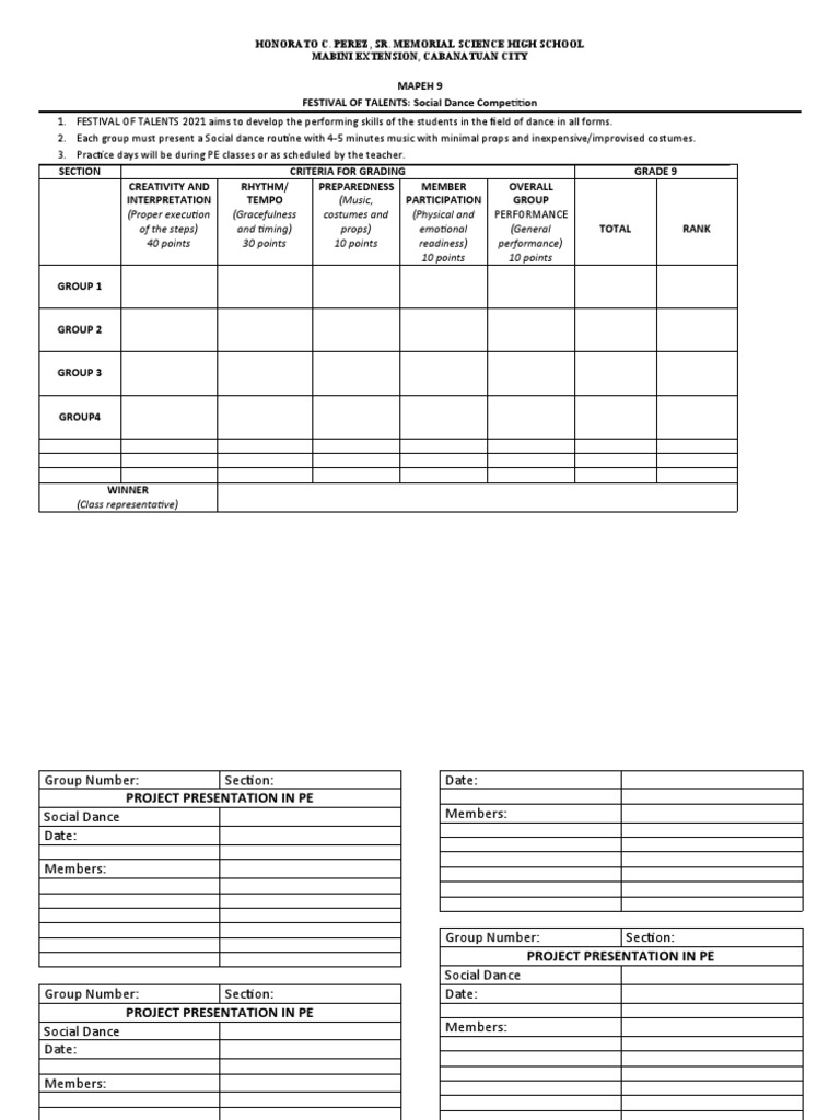 Social Dance Criteria | PDF