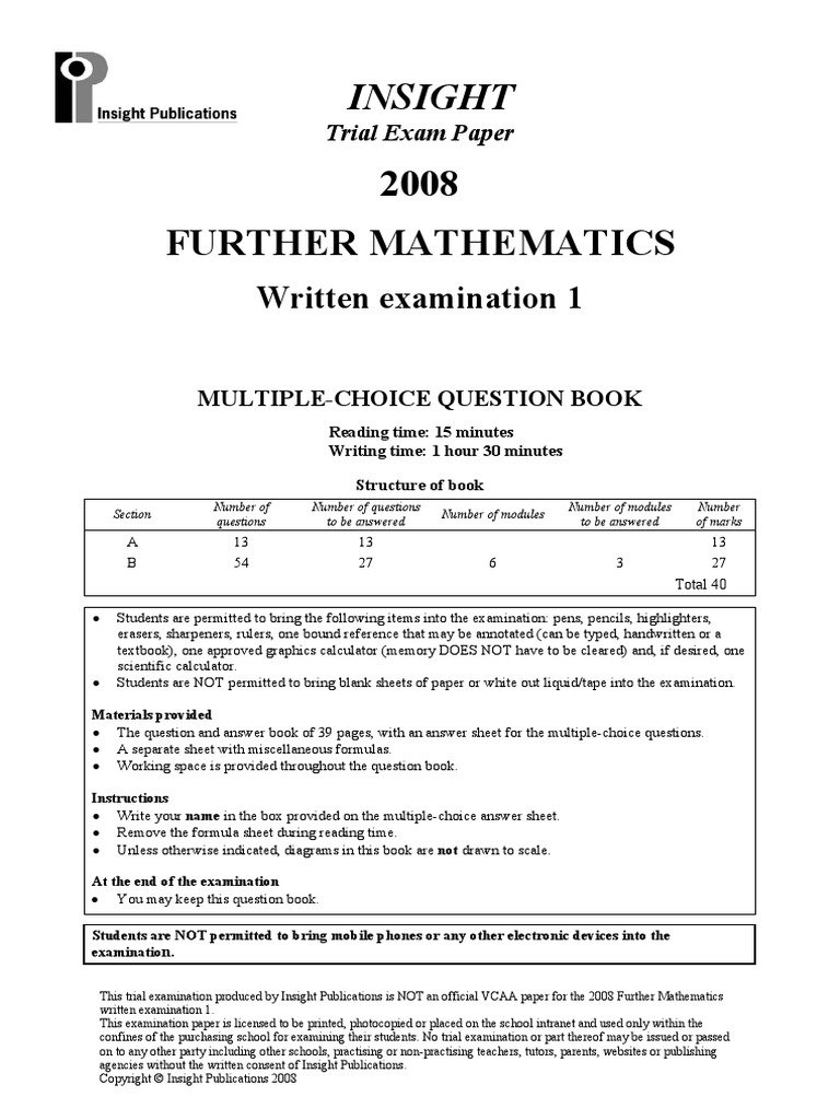 (VCE Further) 2008 Insight Unit 34 Exam 1 and Solutions | PDF ...