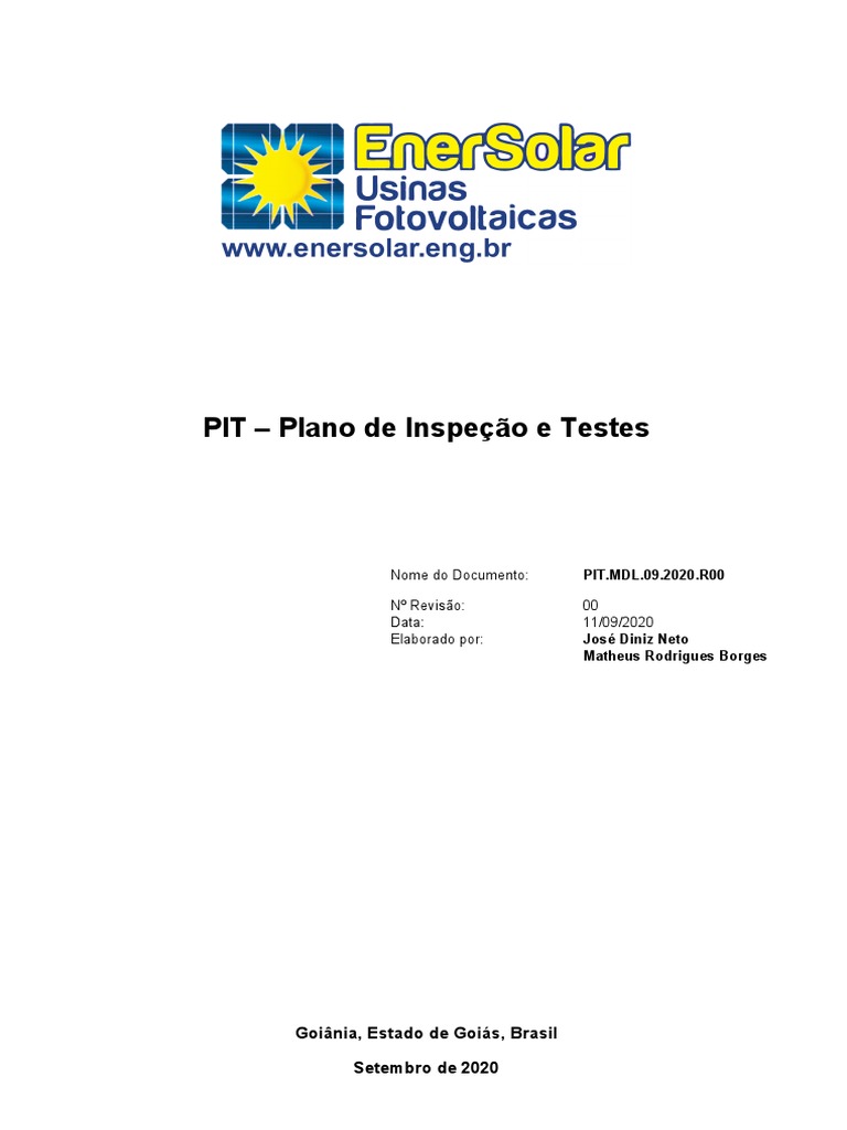 PIT - Plano de Inspeção e Testes | PDF | Rede elétrica | Alta voltagem