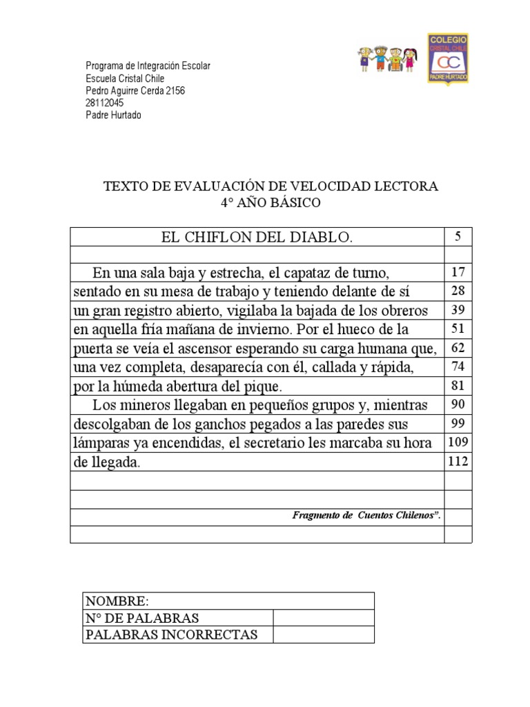 Velocidad Lectora 4 Básico Pdf Chile
