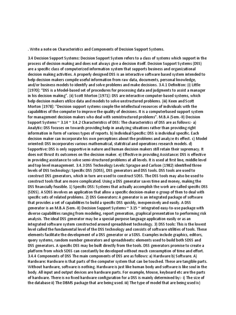 DSS: Key Features and Components | PDF | Databases | Decision Support ...