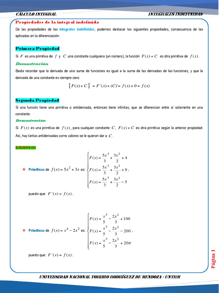 Propiedades y Fórmulas Básicas de Integración | PDF | Integral | Álgebra