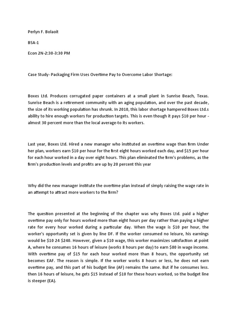 Case Study-Packaging Firm | PDF | Overtime | Labour Economics