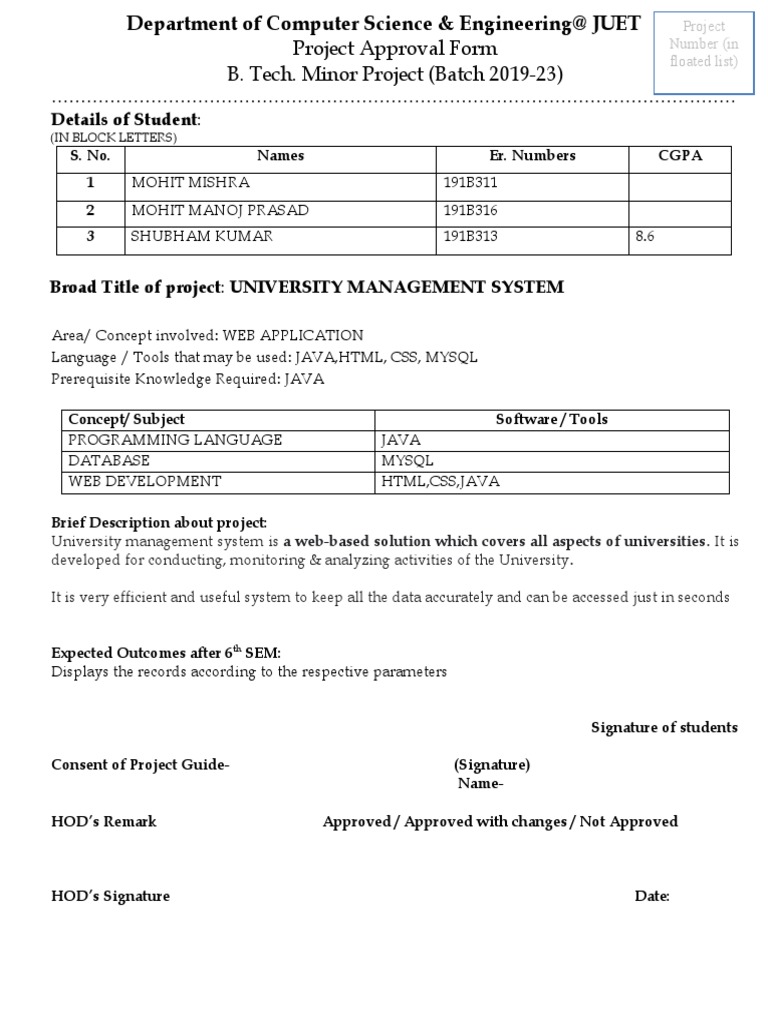 B.Tech - Project Approval Format | PDF