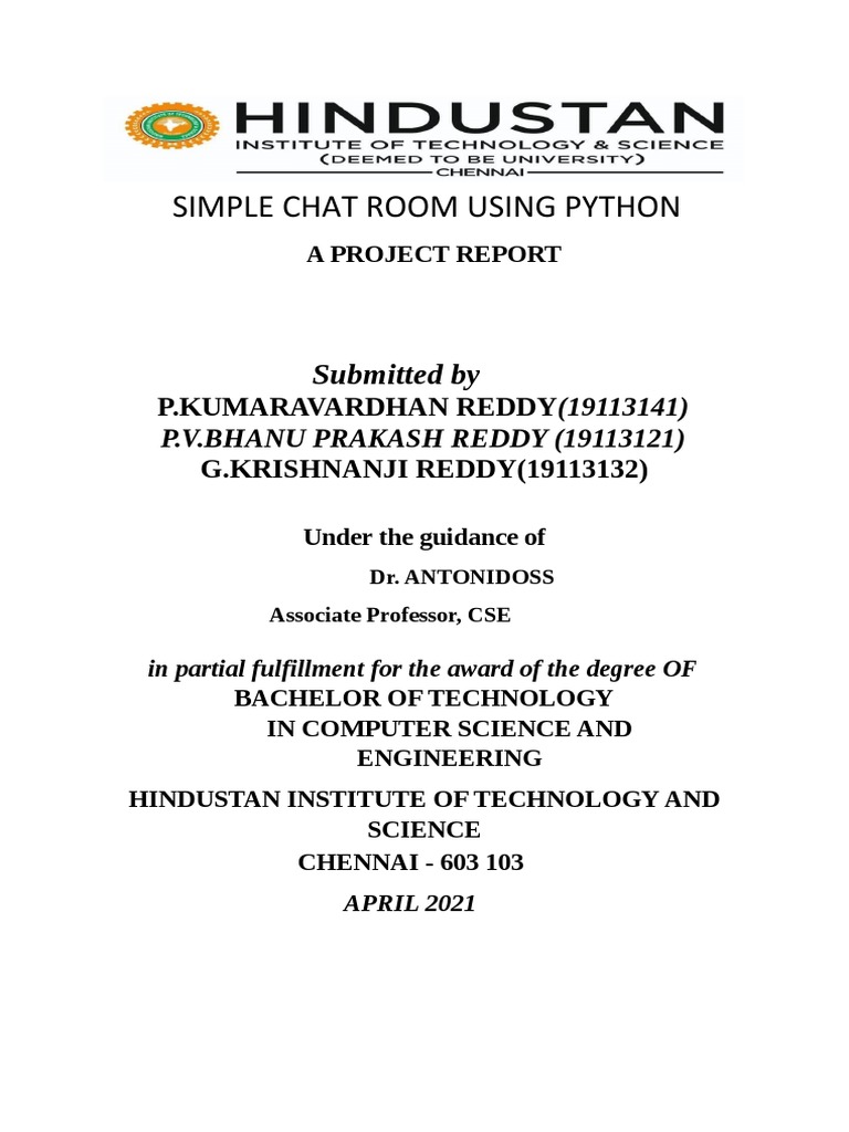 SIMPLE CHAT ROOM USING PYTHON Report | PDF | Network Socket | Port ...