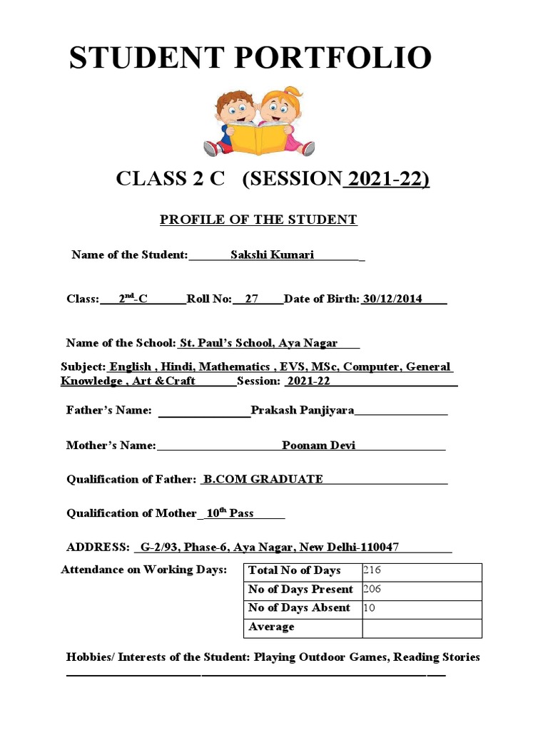 Student Portfolio Class - 1c | Download Free PDF | Cognition | Learning