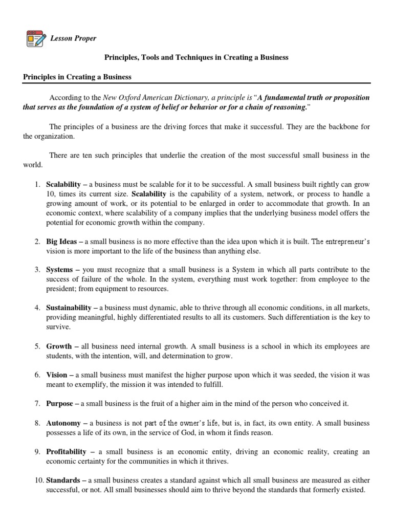 Principles Tools and Techniques in Creating A Business | PDF ...