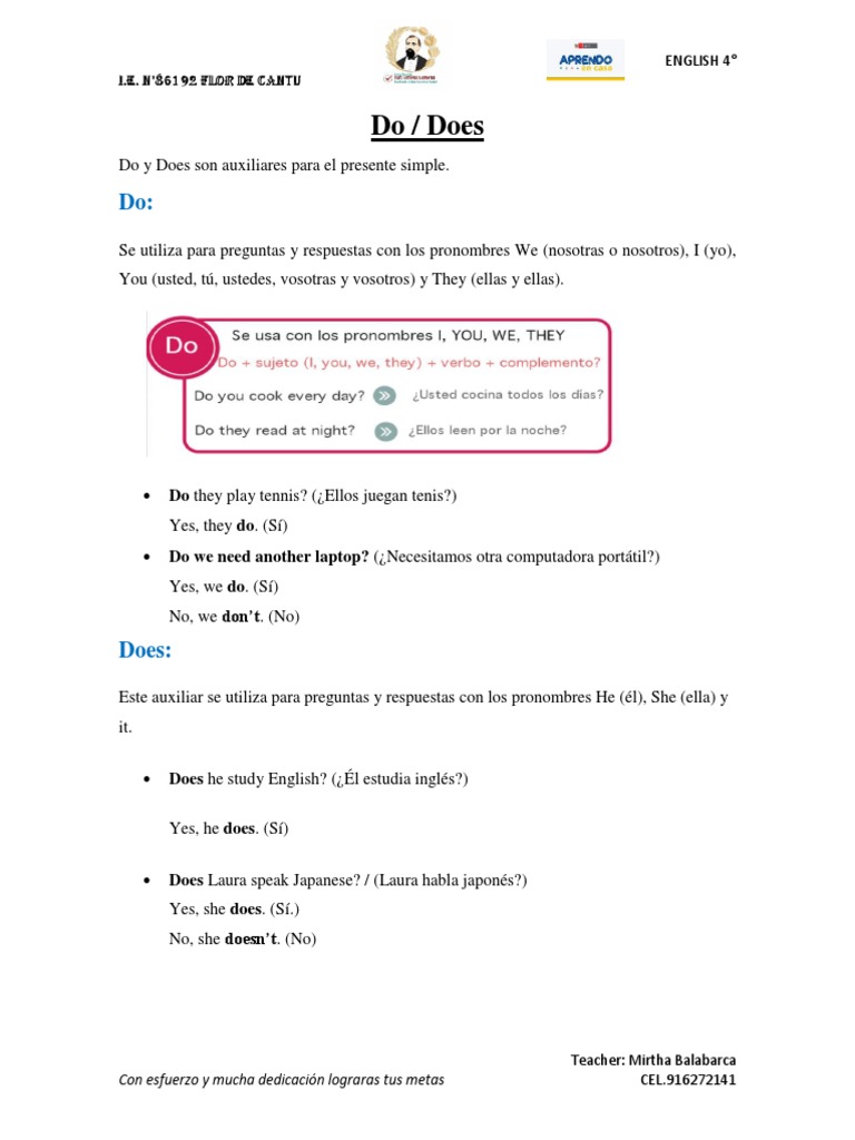 Uso de "Do" y "Does" en inglés | PDF