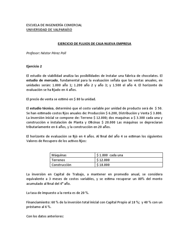 EJERCICIO Flujo de Caja NUEVA EMPRESA | PDF