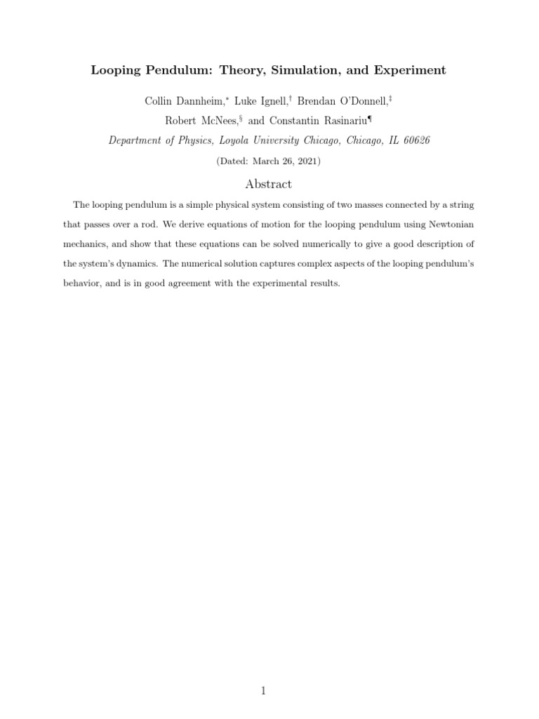 Looping Pendulum - Theory Simulation and Experiment | PDF | Force ...
