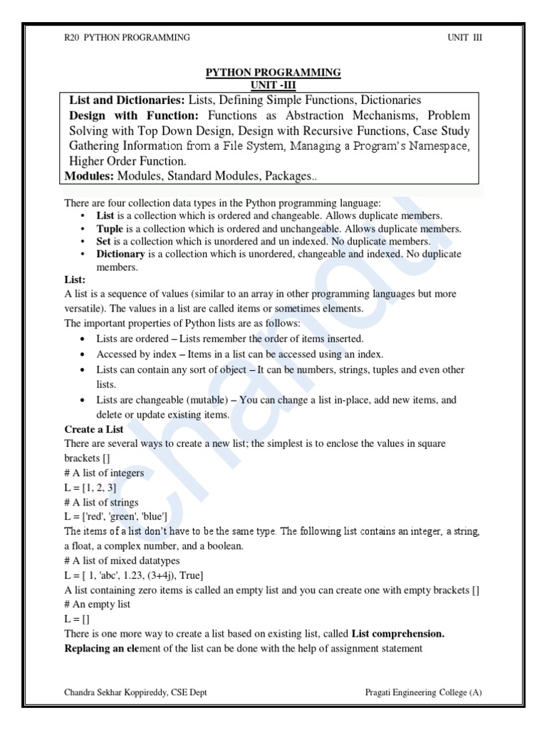 R20-N-Python Unit 3 - Chandu | Download Free PDF | Anonymous Function | Parameter (Computer ...