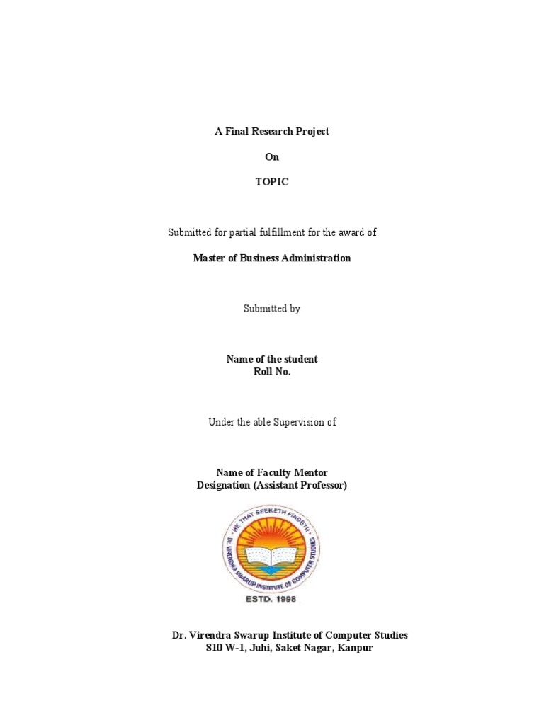 A Final Research Project On Topic: Submitted For Partial Fulfillment ...