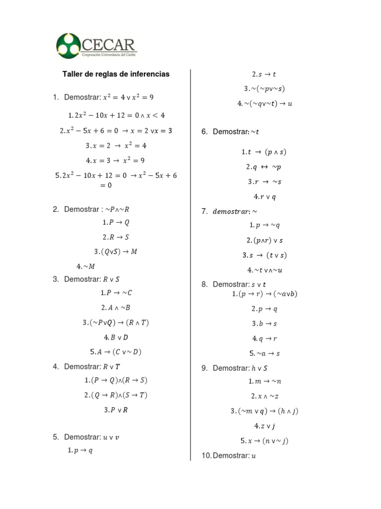 Taller de Reglas de Inferencias. | PDF