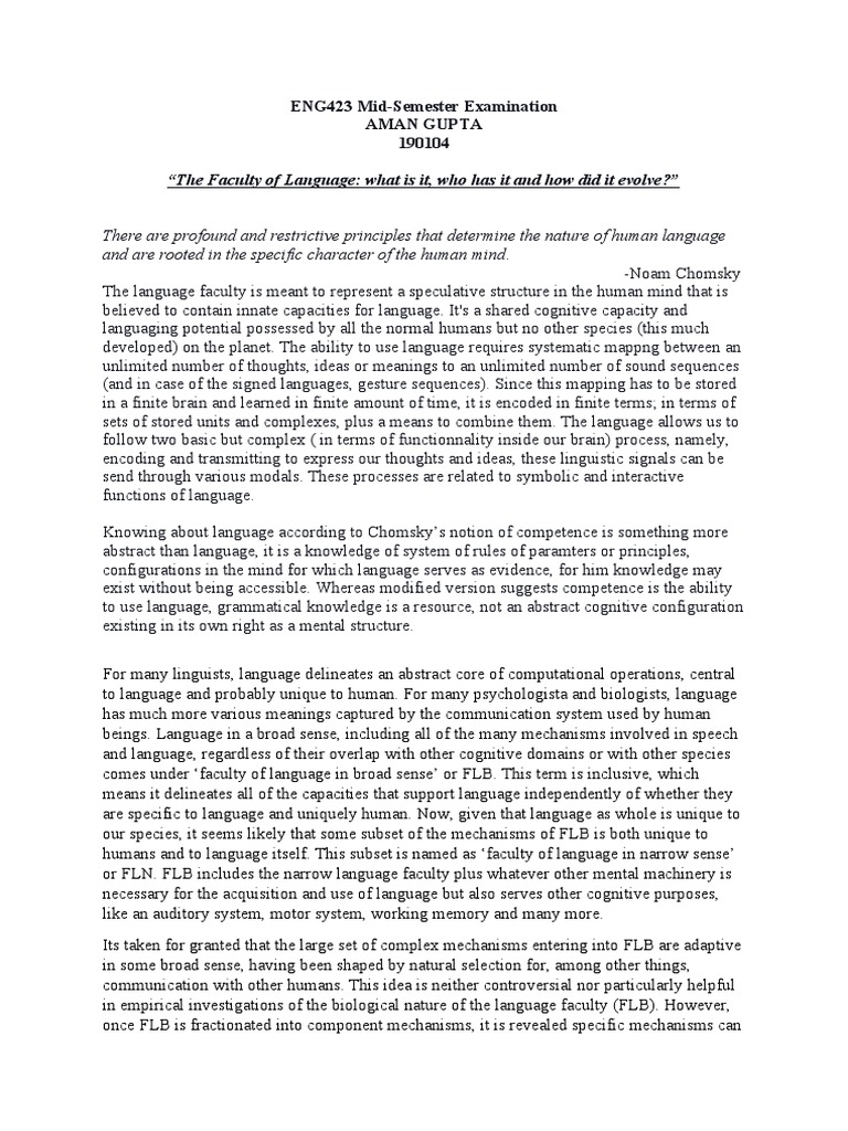 The Faculty of Language: What Is It, Who Has It and How Did It Evolve ...