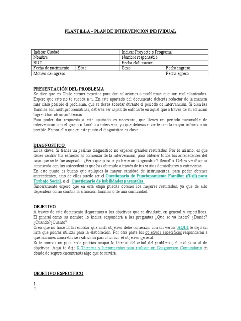Plantilla - Plan de Intervención Individual | PDF | Familia | Las emociones