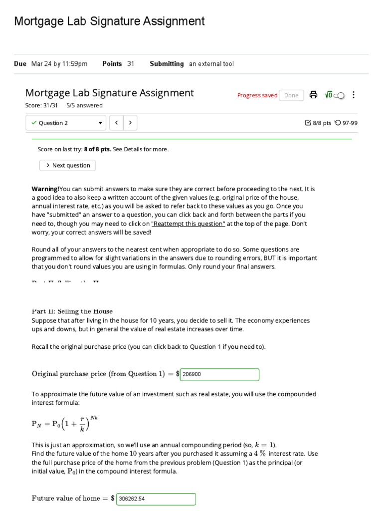 Mortgage Lab Signature Assignment Part 2 | PDF | Interest | Mortgage Loan