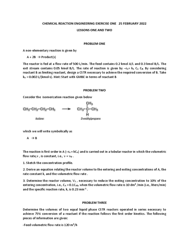 Chemical Reaction Engineering Problems | PDF | Chemical Reactor ...