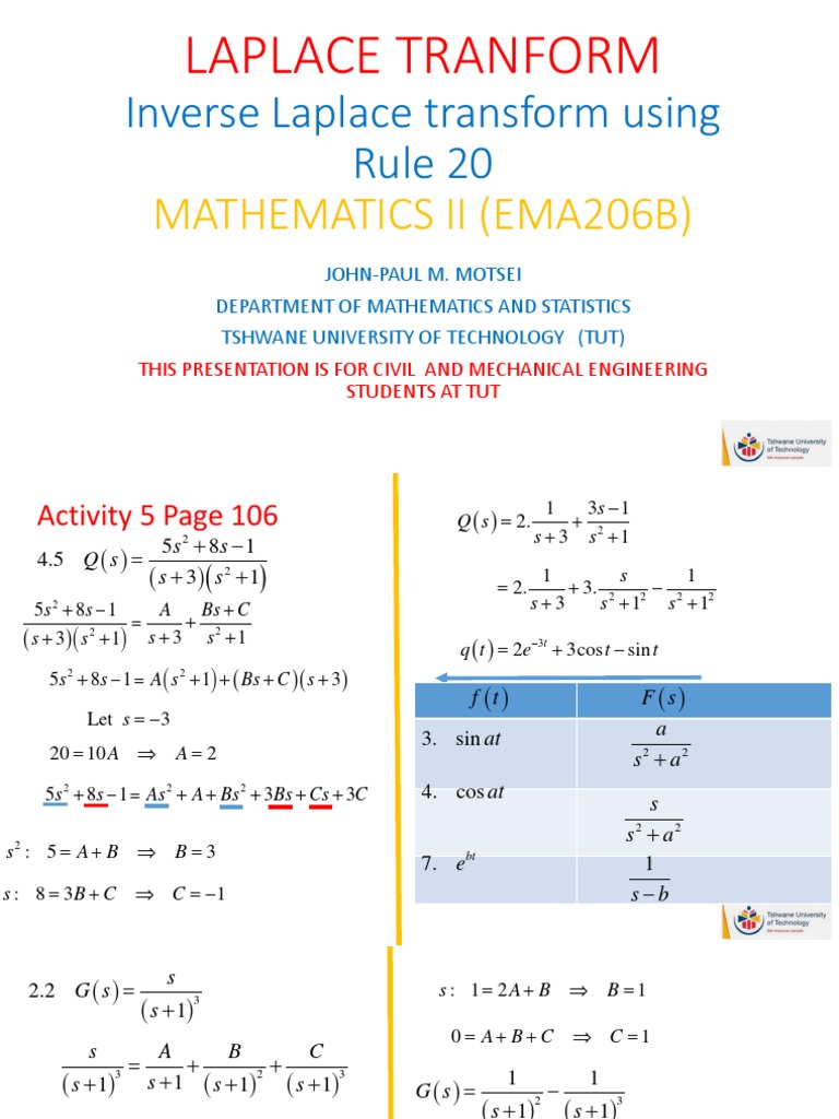 Inverse Laplace Transform Using Rule 20 | PDF | Laplace Transform ...