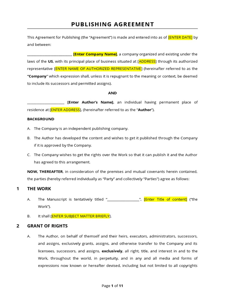 Publishing Agreement: 1 The Work | PDF | Indemnity | Royalty Payment