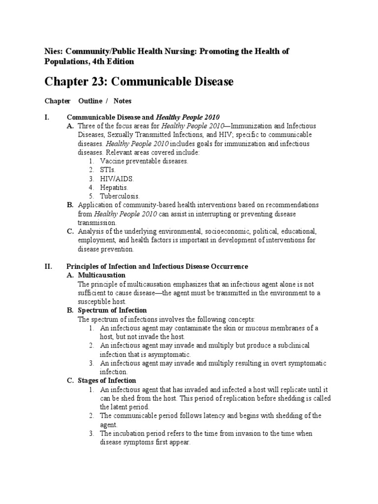 STUDY NOTES Chapter 23 Communicable Disease | PDF | Infection | Vaccines
