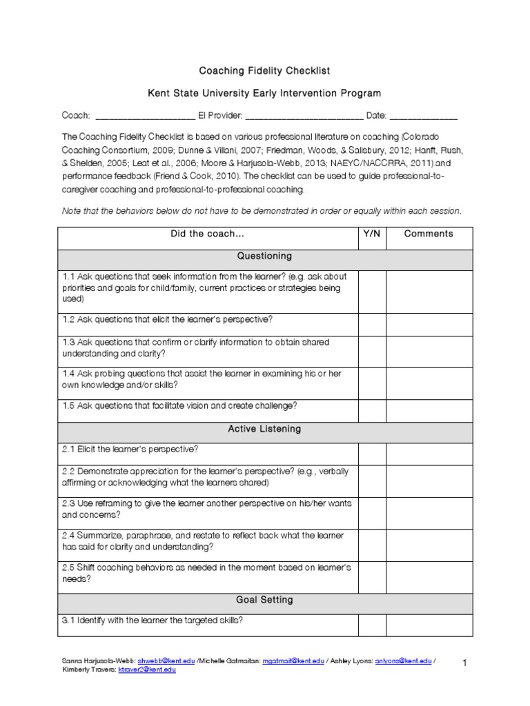 Coaching Fidelity Checklist | PDF | Learning | Neuroscience