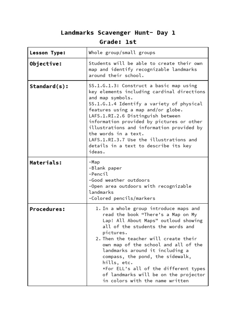 Landmarks Scavenger Hunt - Day 1 | PDF | Map