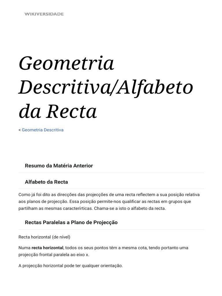 Geometria Descritiva - Alfabeto Da Recta - Wikiversidade | PDF