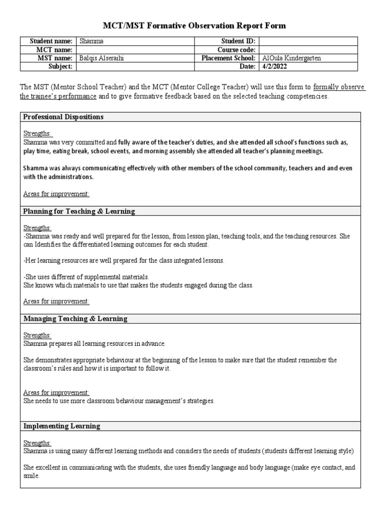 MCT-MST Formative Report Form 2021-2022-First | PDF | Teachers | Change
