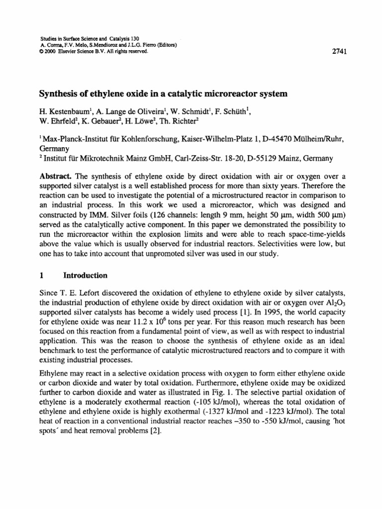 Microreactor Study of Ethylene Oxide Synthesis | PDF | Catalysis | Gases