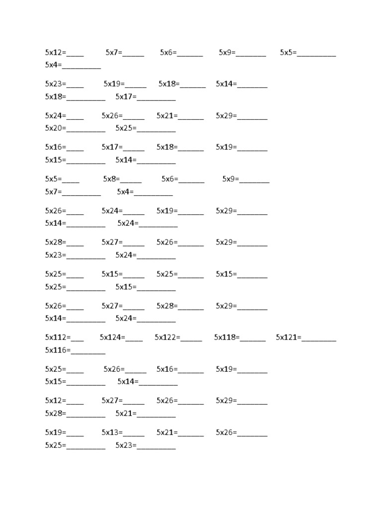MultiplicationWorksheet 5x10-29 | PDF