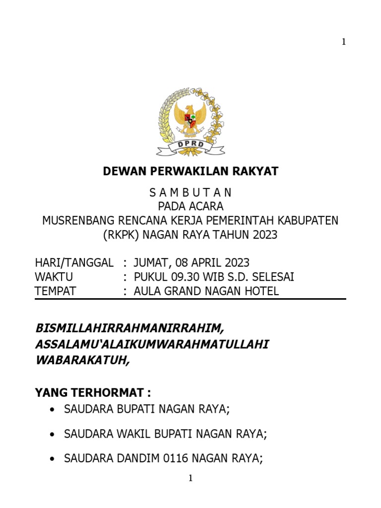 Sambutan Mus RKPK 2023 - DPRK | PDF