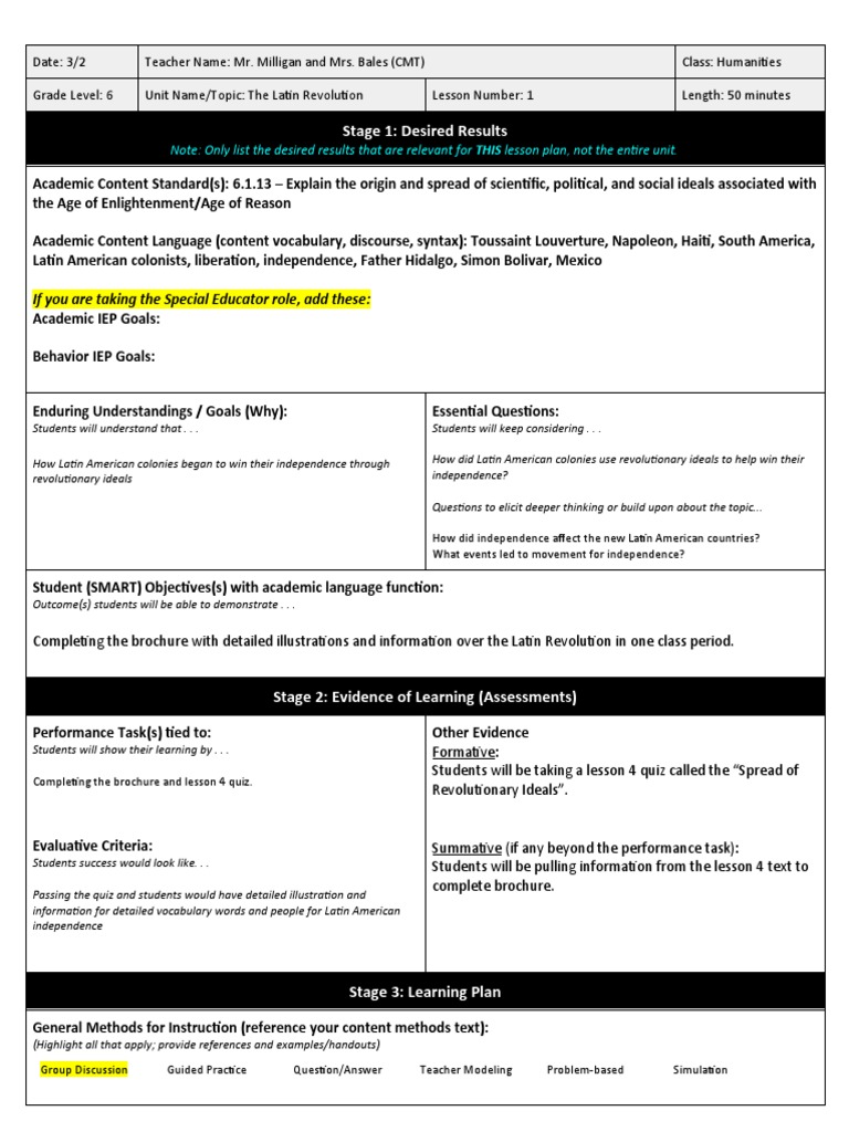 Milligan March 2 Lesson Plan | PDF | Learning | Education Theory