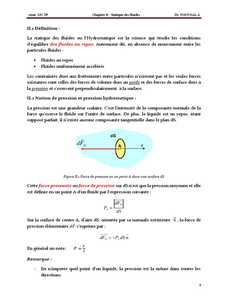 Statique des fluides et pression hydrostatique | PDF | Pression | Obliger