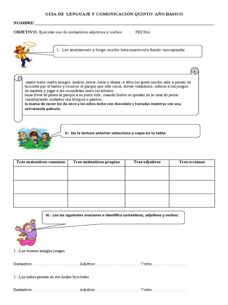 Guía de Lenguaje y Comunicación Quinto Año Basico 5 | PDF